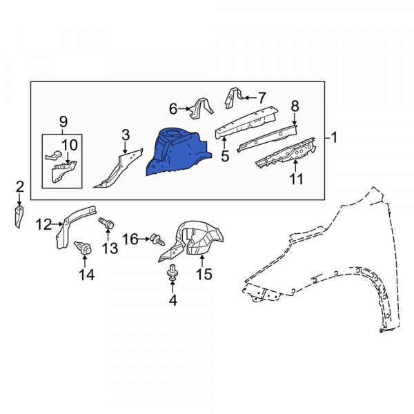 Toyota OE 537020E051 - Front Left Fender Apron Assembly