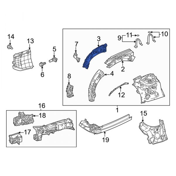 Toyota OE 537340E070 - Front Left Fender Rail Reinforcement