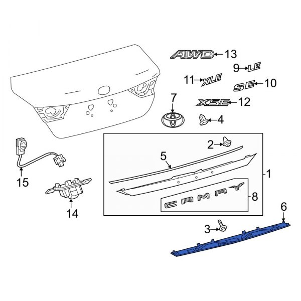 Toyota OE 7681306030 - Rear Lower Deck Lid Molding