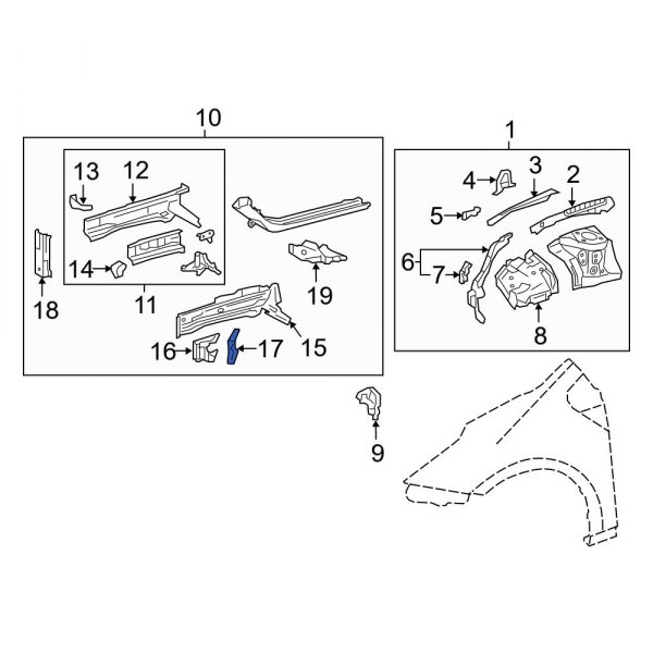 Toyota OE 5720402010 - Front Left Inner Fender Rail Bracket