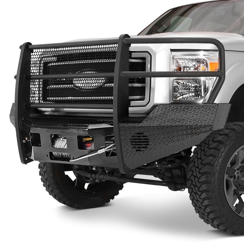 TrailFX® - Treadplate Full Width Black Front HD Bumper with Mesh Brush ...