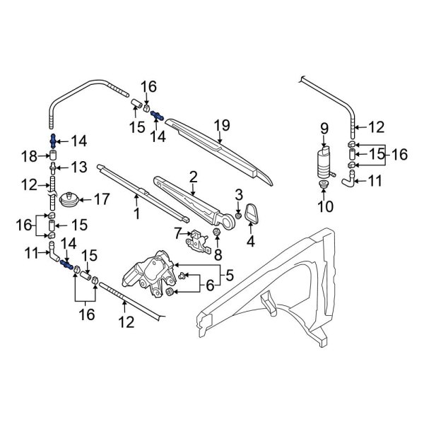 Volkswagen OE 1J0955875R - Front Windshield Washer Hose Connector