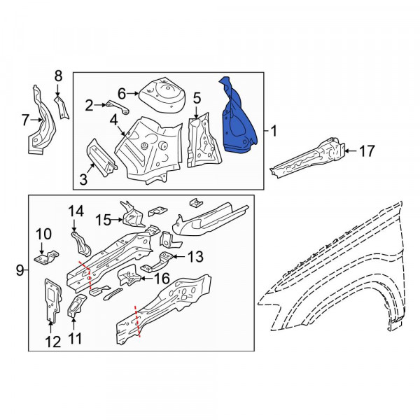 Volkswagen OE 3QF805115A - Front Left Fender Apron Assembly