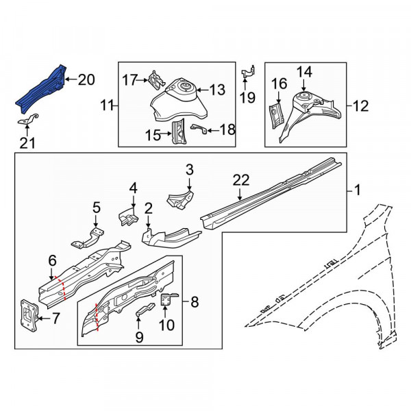 Volkswagen OE 17A810136 - Front Right Fender Rail