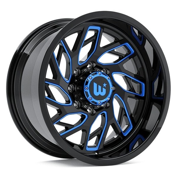 WESTERN WHEELS® MS83 Wheels - Gloss Black with Blue Milled Accents Rims