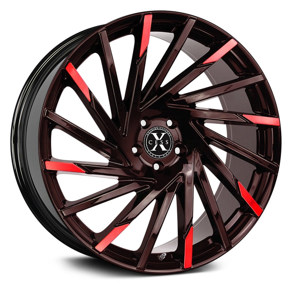 XCESS® X02 Wheels - Gloss Black with Machined Red Tips Rims