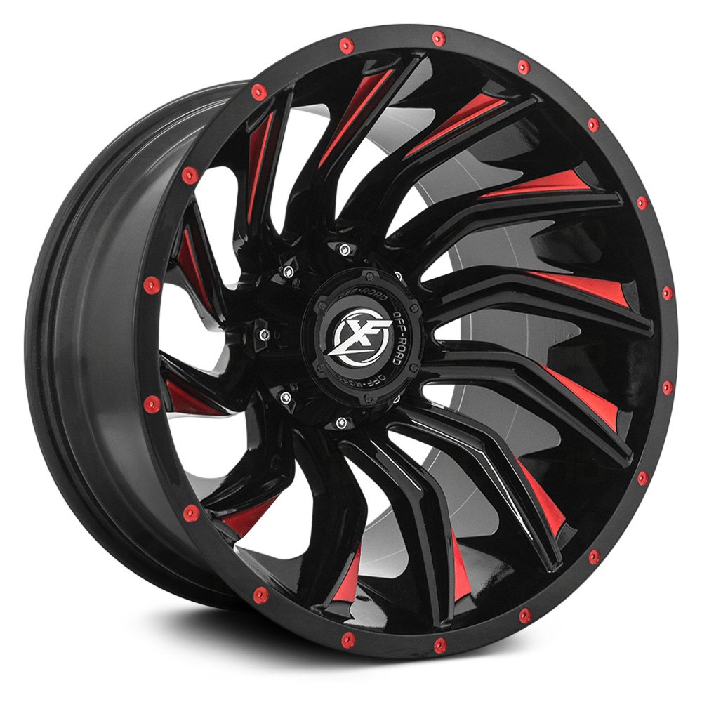 XF OFF-ROAD® XF-224 Wheels - Gloss Black with Red Milled Accent and Red ...